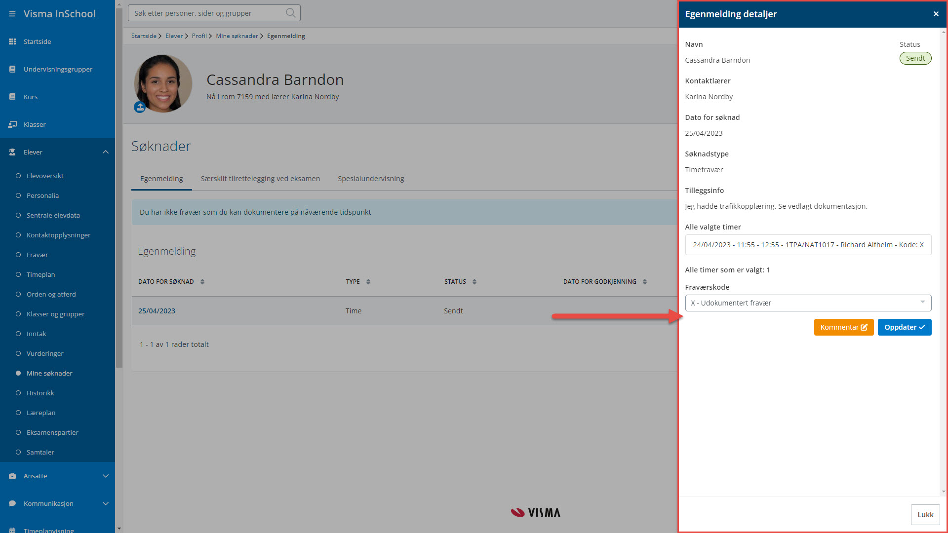 4b.13 - Elevers egenmelding om fravær – Visma InSchool