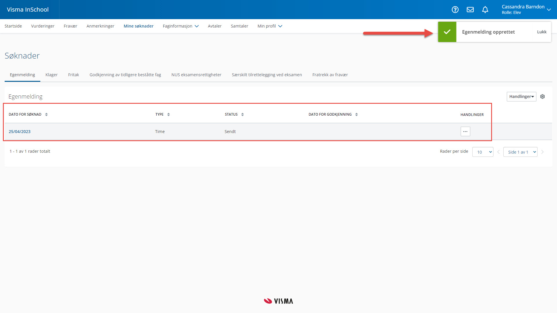 4b.13 - Elevers egenmelding om fravær – Visma InSchool