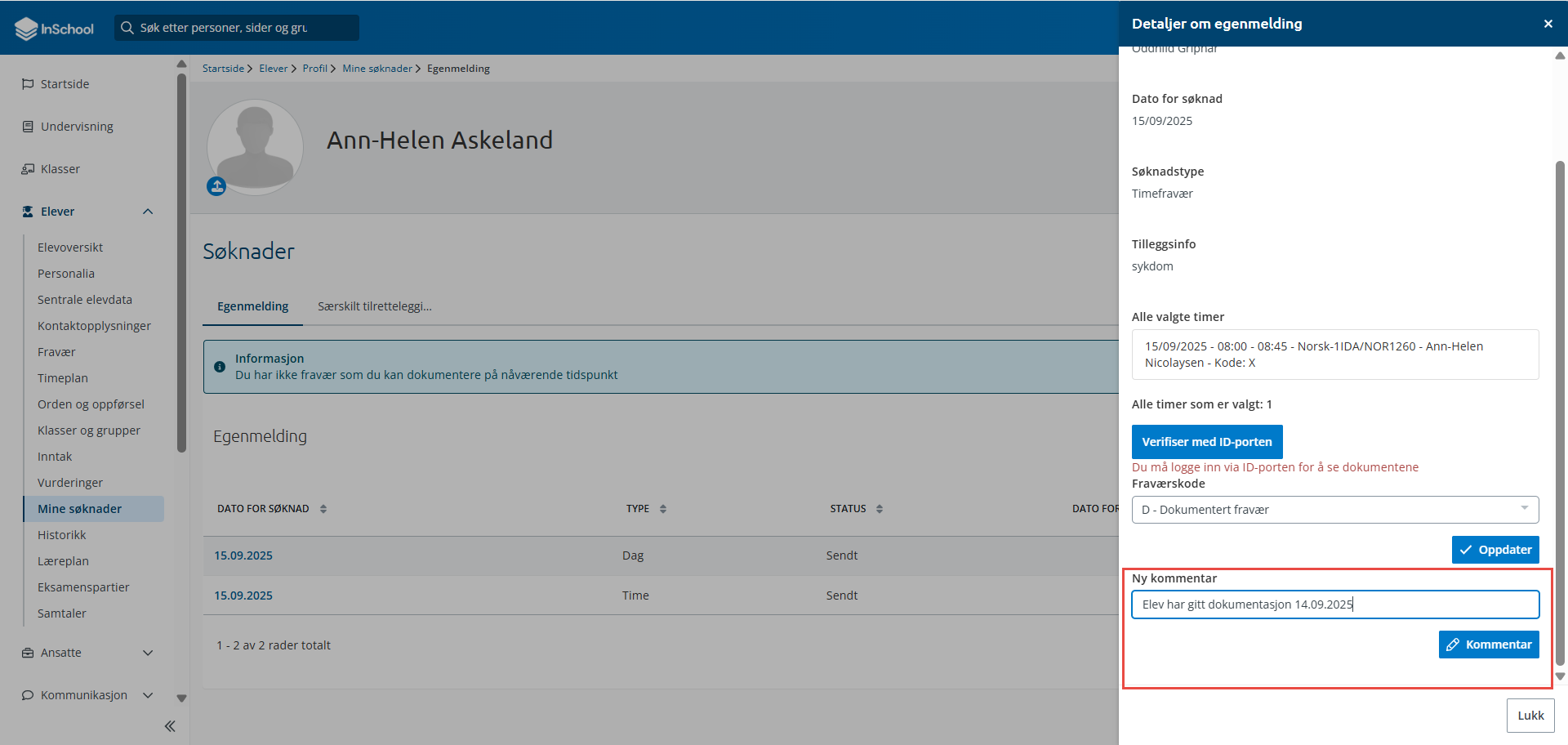 4b.13 - Elevers egenmelding om fravær – InSchool