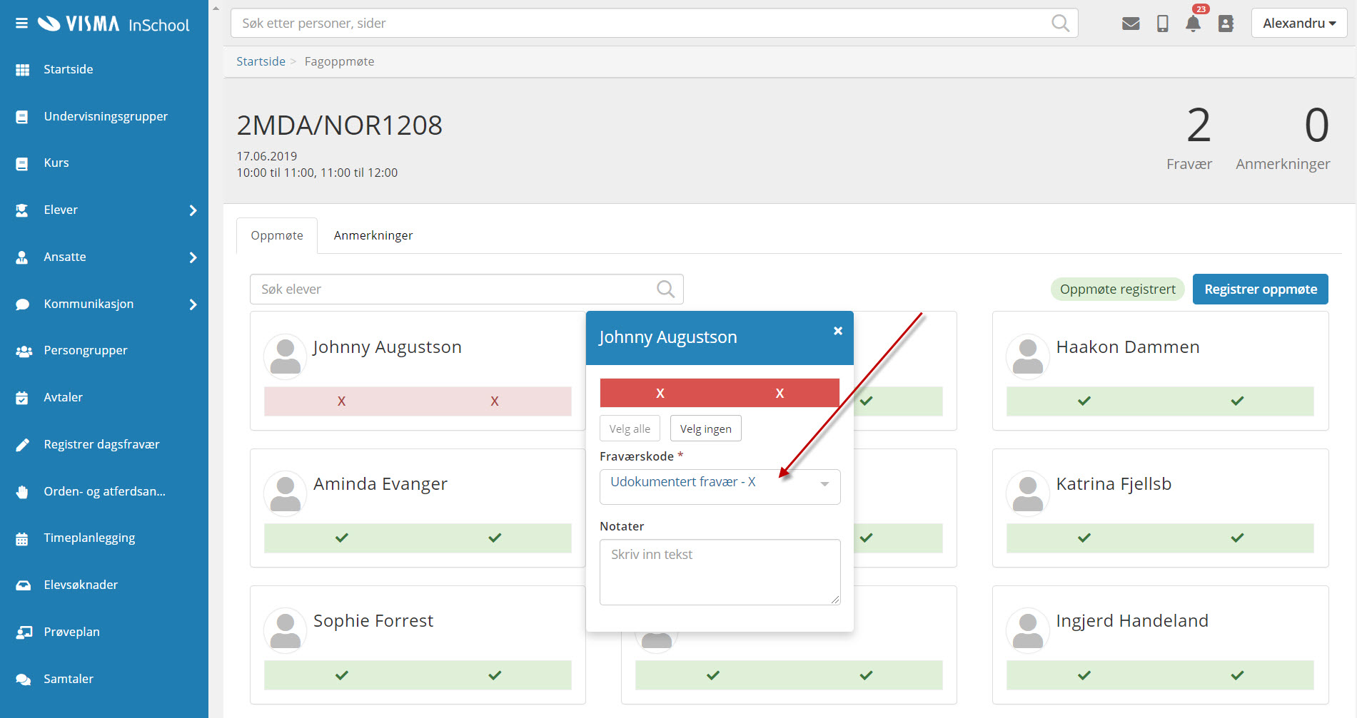 4b.11 – Elevers melding om fravær – Visma InSchool