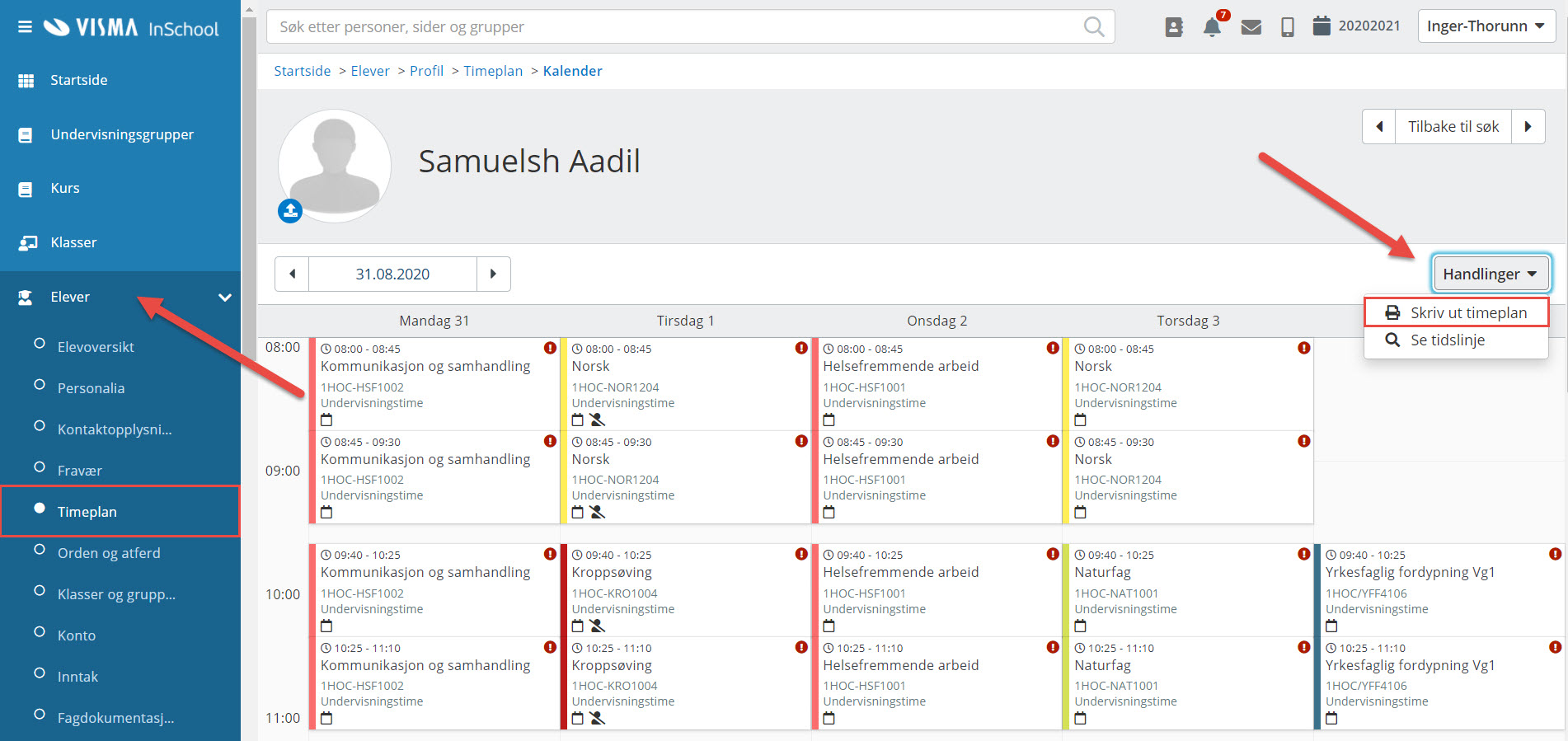 4a.27 - Timeplanvisning og timeplanutskrift – Visma InSchool
