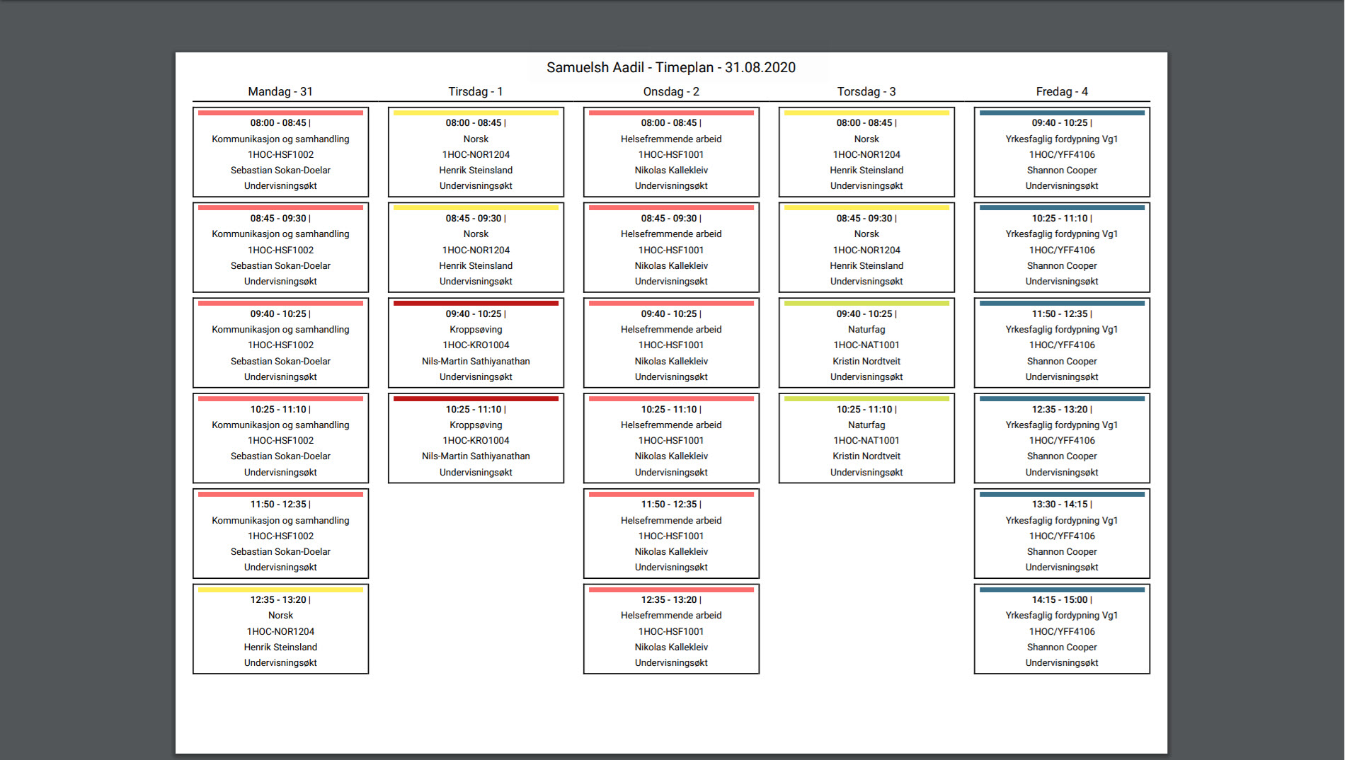 4a.27 - Timeplanvisning og timeplanutskrift – Visma InSchool