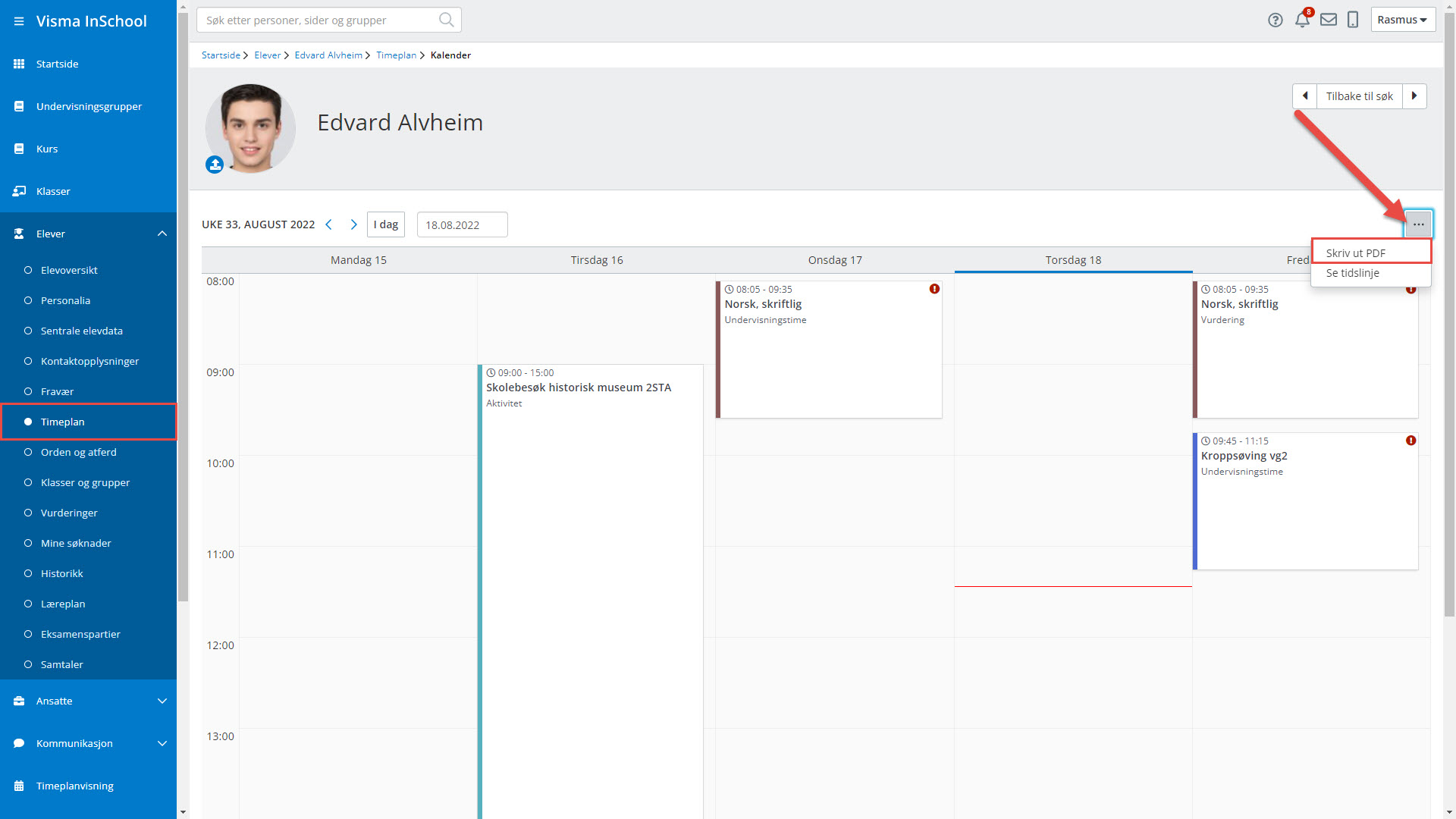4b.27 - Timeplanvisning og timeplanutskrift – Visma InSchool